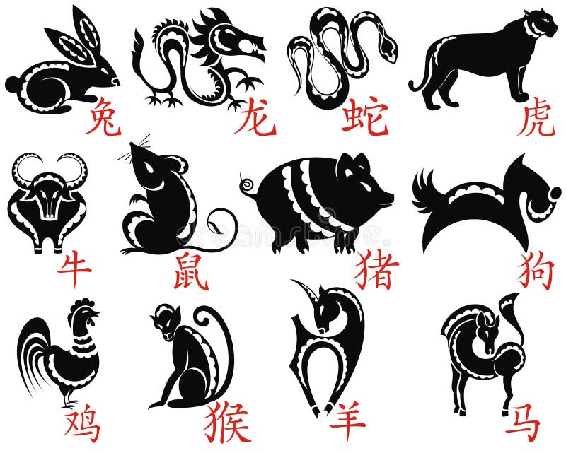 12 Signes Chinois De Zodiaque Illustration de Vecteur - Illustration du ...