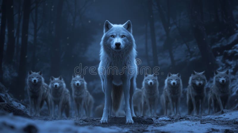 In the Lead, the Alpha Wolf Pack S Silver Fur Gleams, Standing Out ...