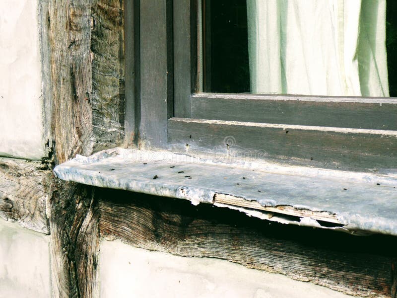 Lead Broken Windowsill Old and Aged House Window Construction. Stock ...