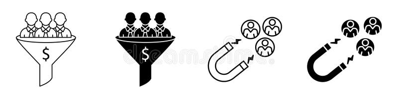 Lead Conversion Icons Versions Set in Black Flat and Line Style Stock ...