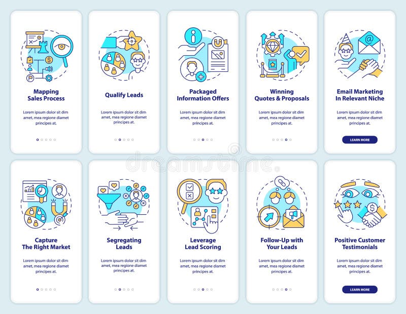 Lead Conversion Process Onboarding Mobile App Screen Set Stock Vector ...