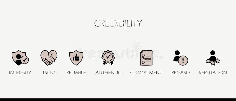Hand Drawn Credibility Icon Infographic Symbol Set Stock Vector ...