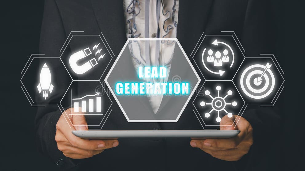 Person Using Digital Tablet with Lead Generation Icon on Virtual Scren ...
