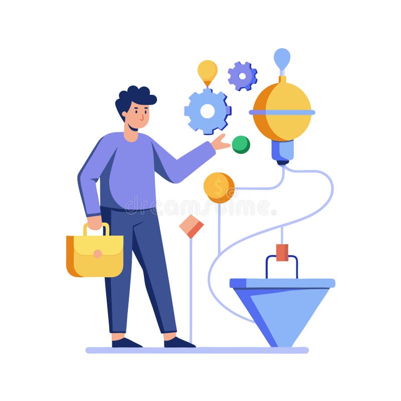 Lead Generation and Conversion Process Illustration with Businessman ...