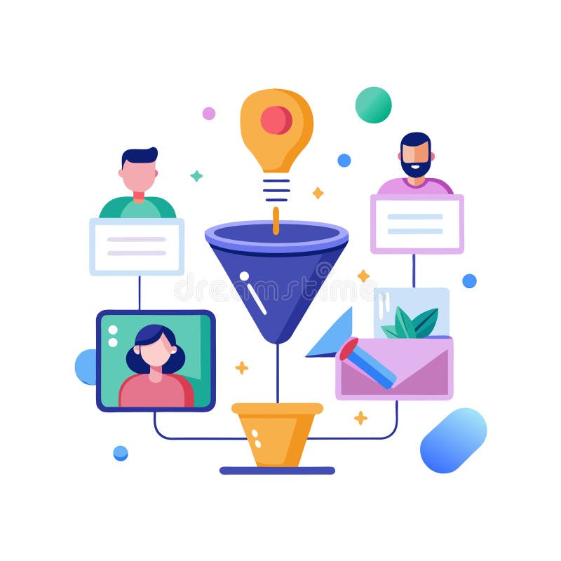 Lead Generation Funnel with Team Members and Idea Lightbulb Stock ...