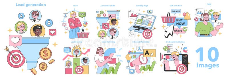 Lead Generation Set. Flat Vector Illustration Stock Vector ...