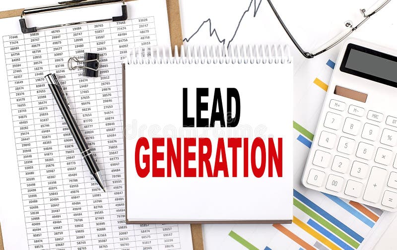 LEAD GENERATION Text on Notebook with Chart, Calculator and Pen Stock ...