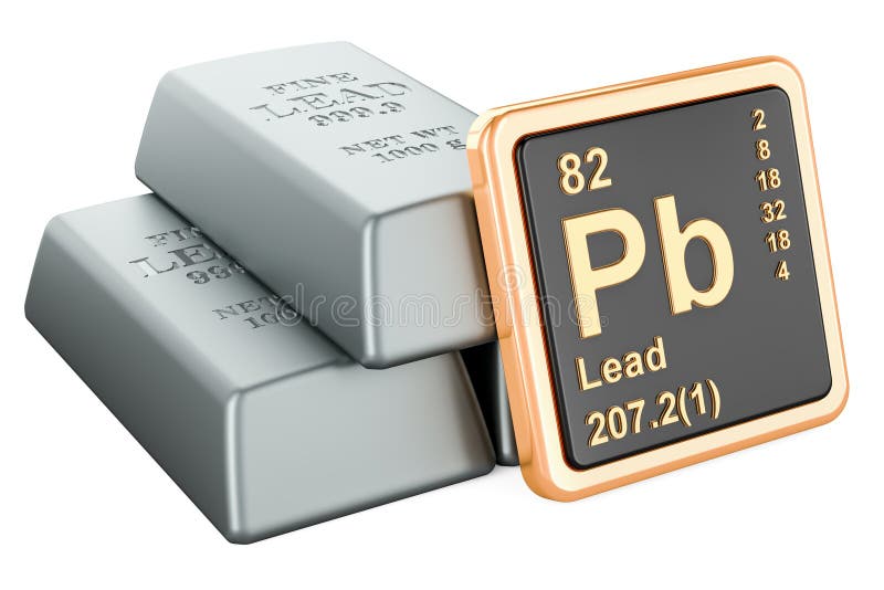 Lead Ingots with Chemical Element Icon Plumbum Pb, 3D Rendering Stock ...