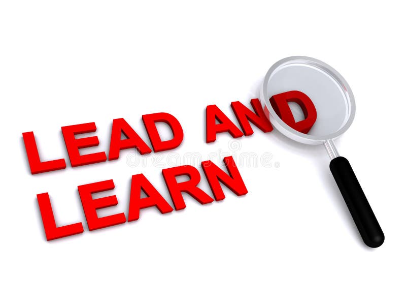 Lead and Learn with Magnifying Glass on White Stock Illustration ...