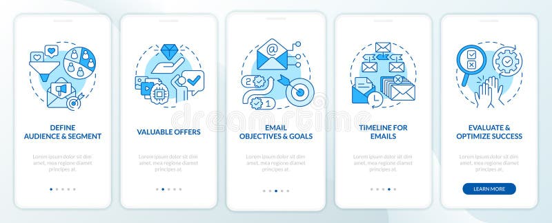 Lead Nurturing Campaign Blue Onboarding Mobile App Screen Stock ...