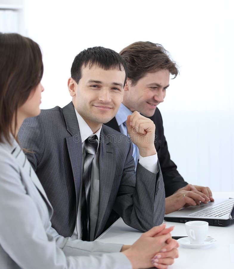 Head of Business Team Sitting at Desk Stock Photo - Image of equipment ...