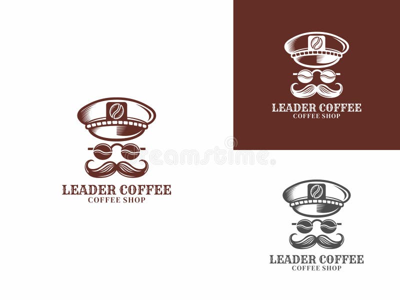 Leader Coffee Vintage Logo Vector. Captain Hat with Coffee Glasses ...