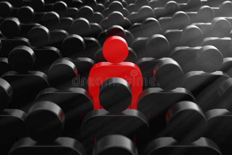 Leader Concept. One Red Man Person in Crowd of Plain People. 3d ...