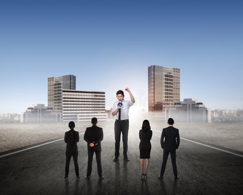 Leader Give Order Via Megaphone To His Subordinate Stock Image - Image ... Leader Give Order Via Megaphone To His Subordinate Stock Image - Image ...