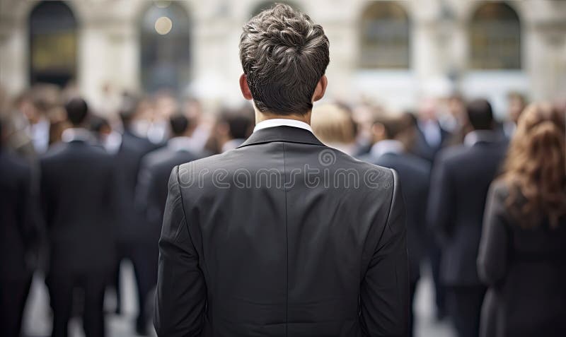 A Man Standing in Front of a Large Group of People Stock Illustration ...