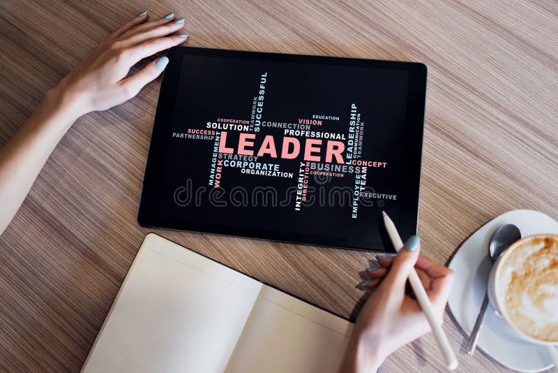 Leader, Leadership Concept Words Cloud, on Device Screen. Stock Photo ...