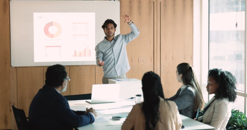 Businessman Reporting about Finances, Explain Infographic Shown on ...