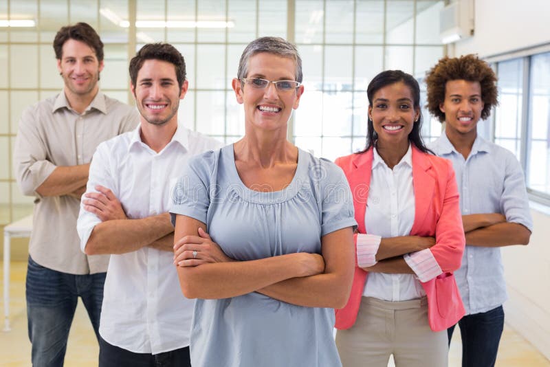 Leader and Staff Standing Smiling with Arms Crossed Stock Photo - Image ...