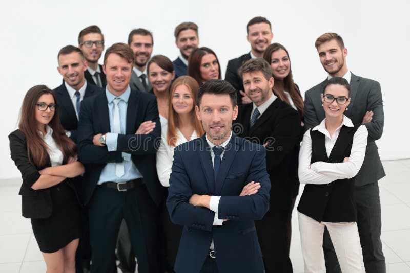 Leader Standing in Front of a Large Business Team Stock Image - Image ...