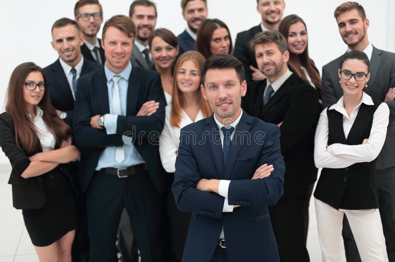 Leader Standing in Front of a Large Business Team Stock Photo - Image ...