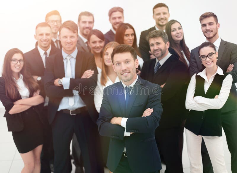 Leader Standing in Front of a Large Business Team Stock Photo - Image ...
