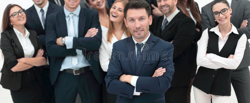 Leader Standing in Front of a Large Business Team Stock Image - Image ...