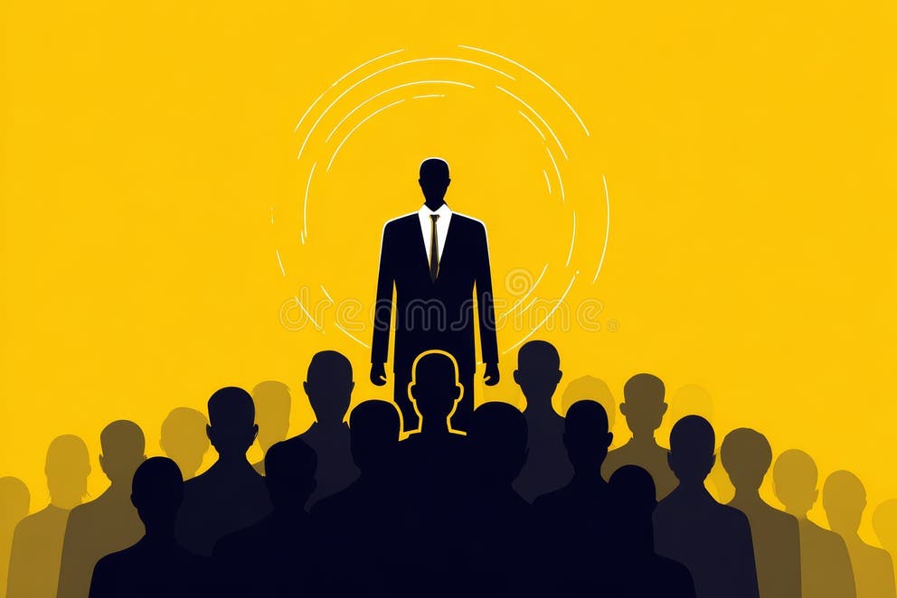 Leader Standing Out from a Crowd in a Yellow Background. Stock ...