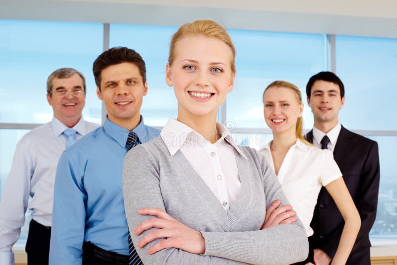Young Male Business Leader Standing in Front of His Team Stock Image ...