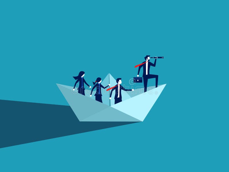 Leader Vision. Businessman Using Binoculars on Paper Boat Stock Vector ...