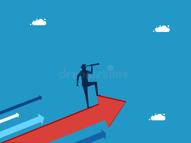 Leader Vision. Man Standing on the Arrow and Looking the Binocular ...