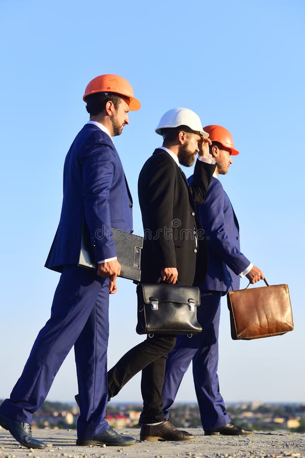 Leaders with Beard and Concerned Faces Walk in Team. Stock Image ...