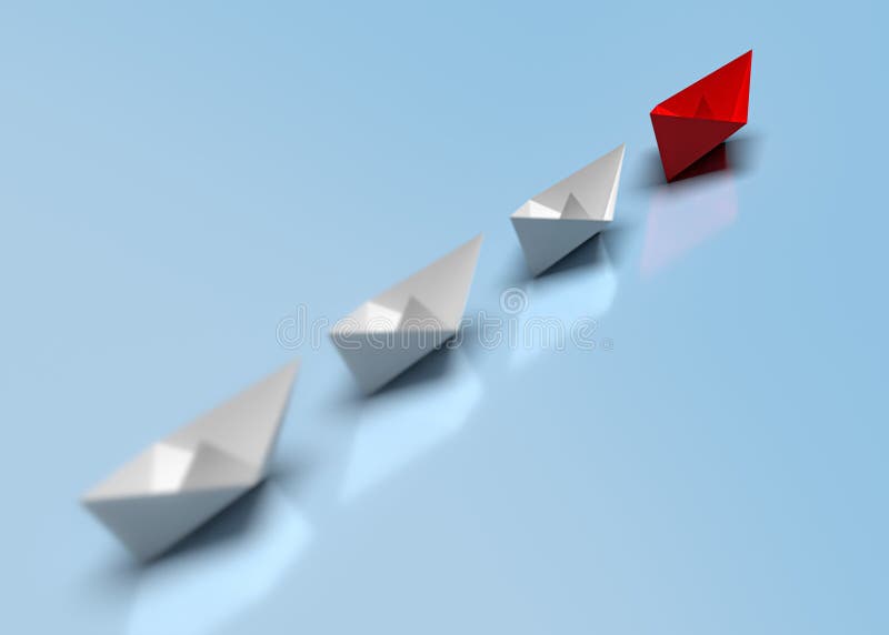 Leadership and Business Concept. One Red Leader Ship Leads Other Ships ...
