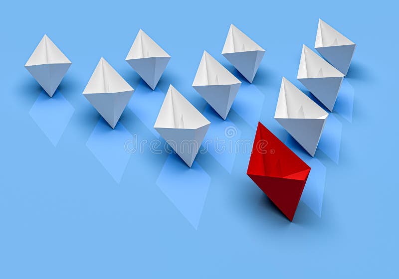 Leadership and Business Concept. One Red Leader Ship Leads Other White ...