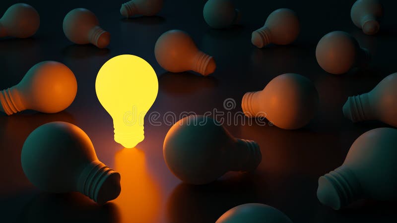 Leadership Concept, Lbright Light Bulb Standing Out from Tlight Bulb ...