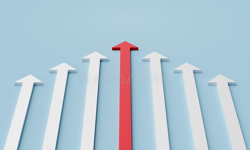 Leadership Concept. One Red Leader Arrow Leading Team Forward Stock ...