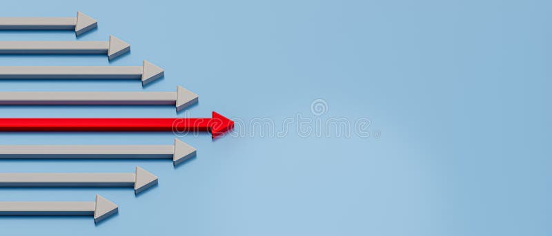 Leadership Concept. One Red Leader Arrow Leading Team Forward Stock ...