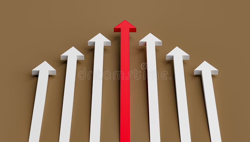 Leadership Concept. One Red Leader Arrow Leading Team Forward Stock ...