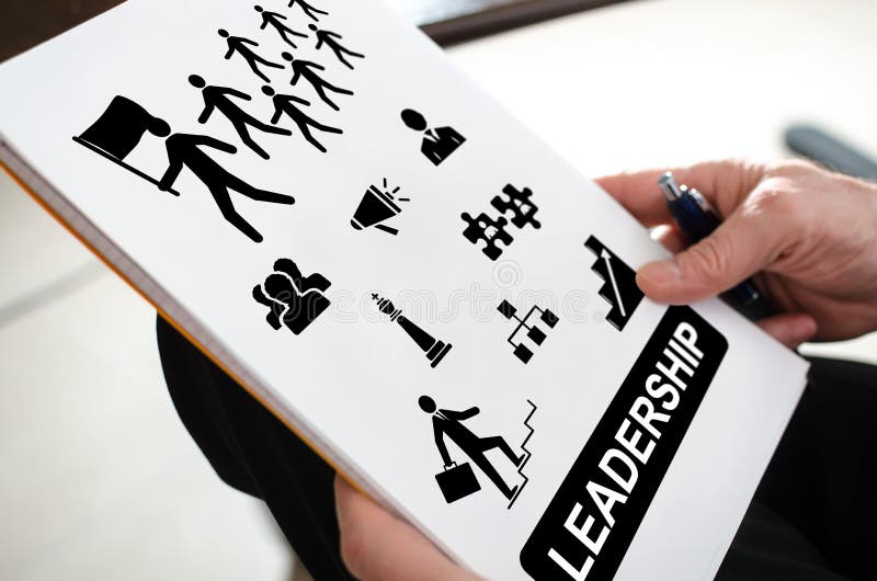 A Leadership Concept Explained by a Businessman on a Wall Screen Stock ...