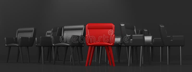 Leadership Concept with Red Chair and Group of Chairs Stock ...