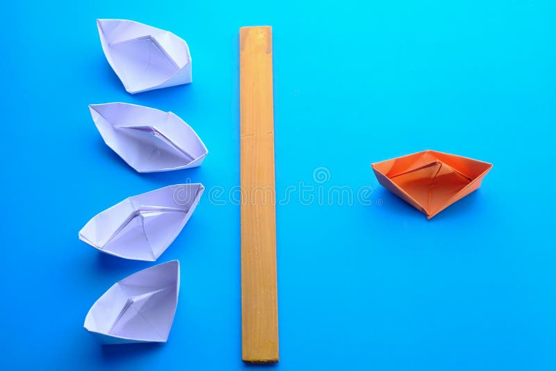Leadership Concept Using Orange Paper Ship among White. Stock Photo ...