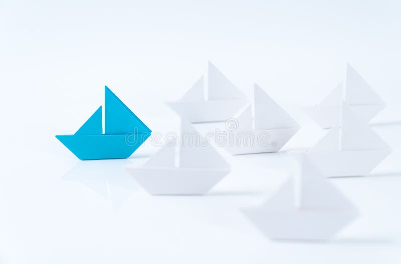 Leadership Conceptual Using Blue Paper Ship Stock Image - Image of boat ...