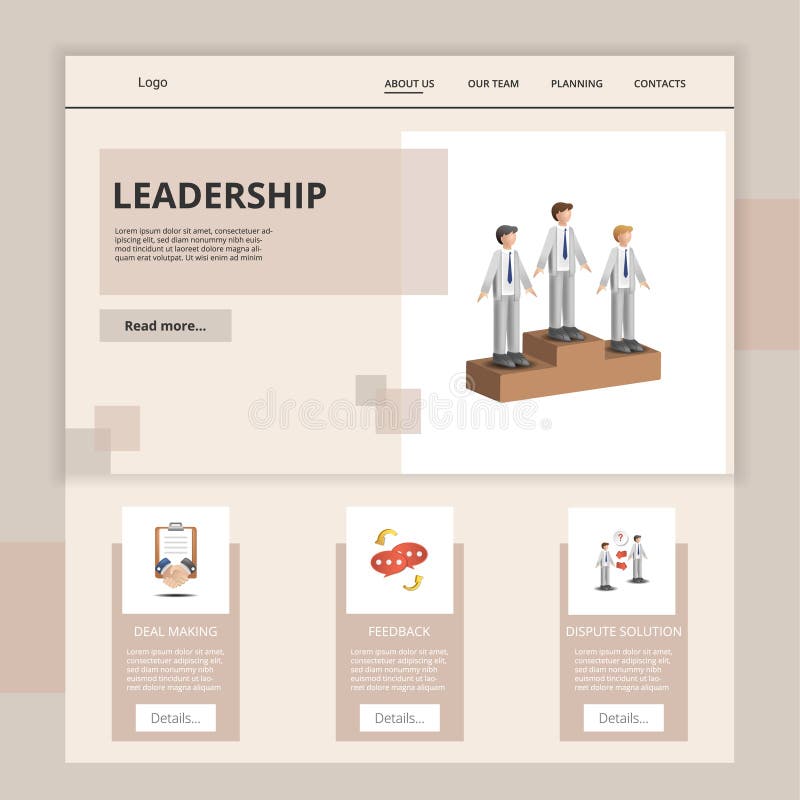 Leadership Flat Landing Page Website Template. Deal Making, Feedback ...