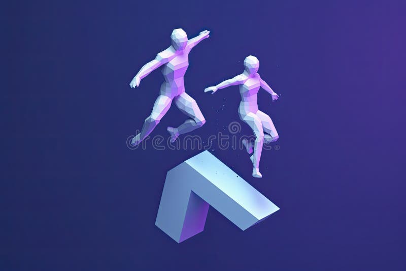 Leadership, Freedom or Development Concept. Ouple Jumping Back To Back ...