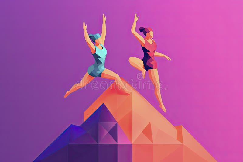 Leadership, Freedom or Development Concept. Ouple Jumping Back To Back ...