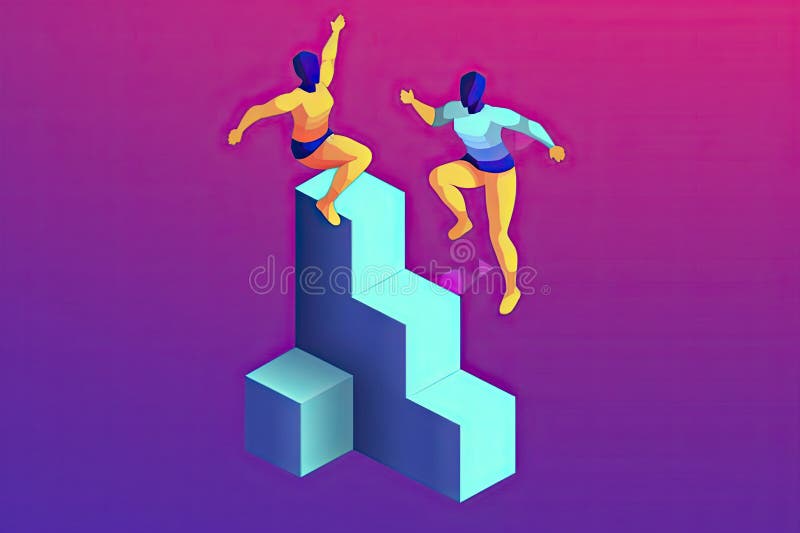 Leadership, Freedom or Development Concept. Ouple Jumping Back To Back ...