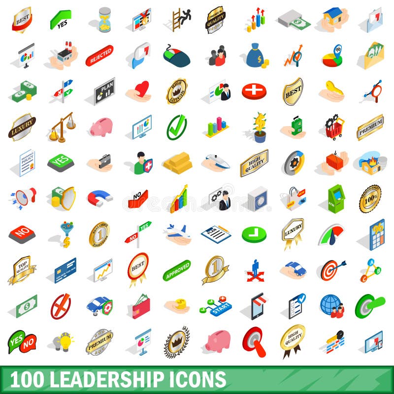 100 Leadership Icons Set, Isometric 3d Style Stock Illustration ...