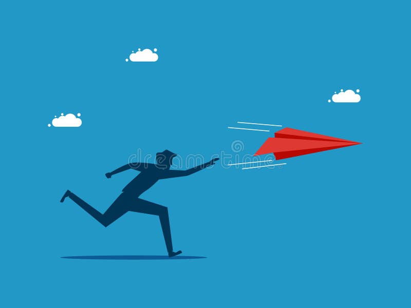 Leadership. Man Runs and Grabs a Paper Plane Stock Vector ...