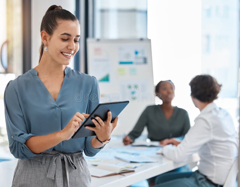 Leadership, Management and Leader with Tablet Working on Future ...