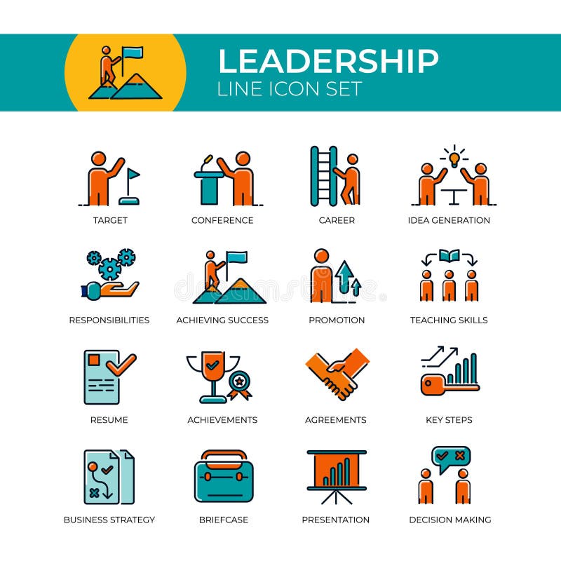 Leadership Multicolor Line Icon Set of Target,Conference, Idea ...