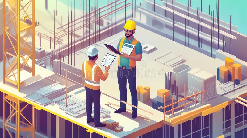 Leadership on Site: a 3D Vector Illustration of a Foreman Directing Construction with Digital ...